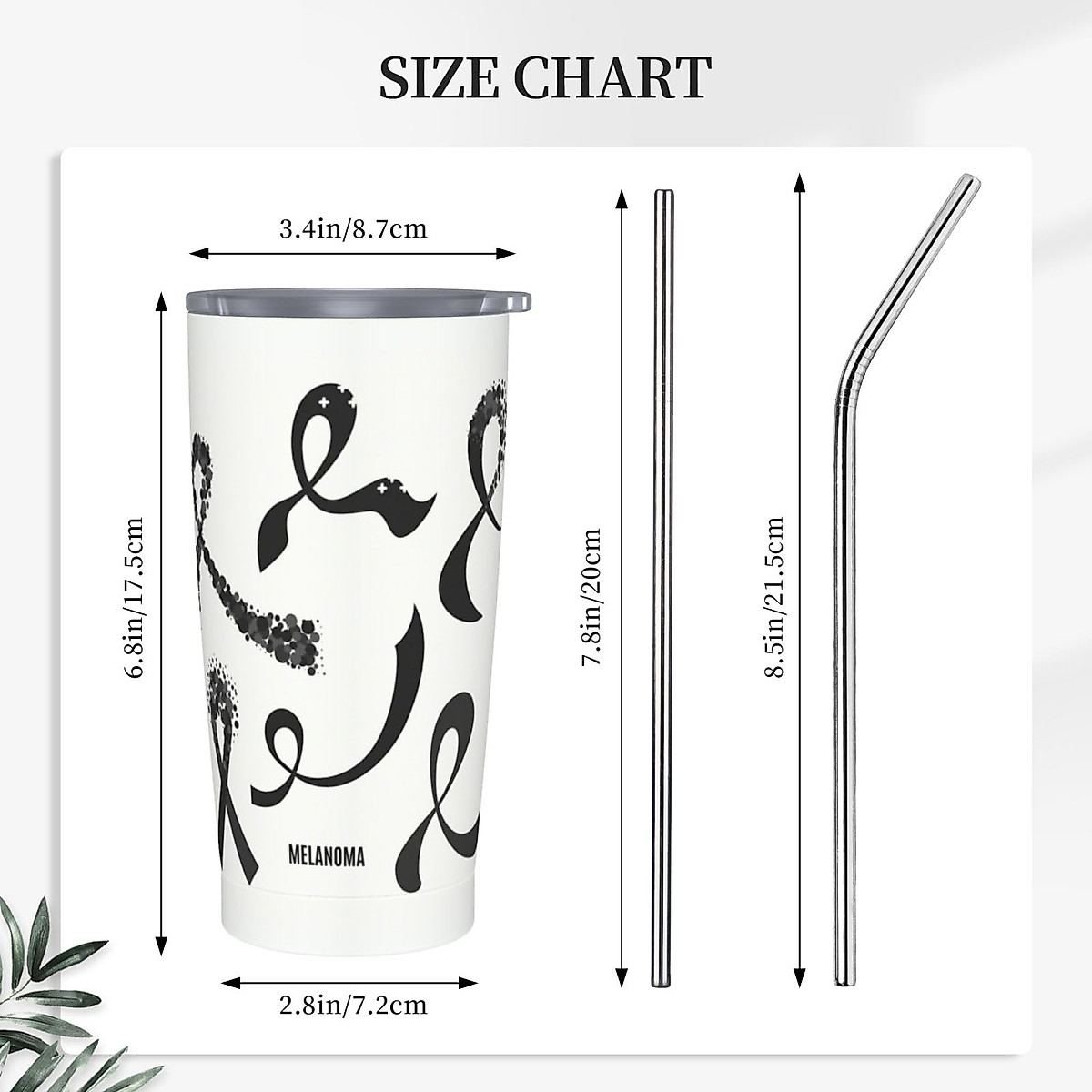 Uniwneds May Is Melanoma Awareness Month Mugs Stainless Steel Tumbler With Lid And Straw 20 Oz Insulated Travel Coffee Mugs Cap Bottle Gifts For Women Men