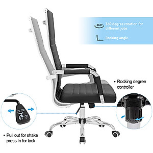 KaiMeng Ribbed Office Chair High Back PU Leather Desk Chair Adjustable Swivel Task Chair Computer Chair with Armrest for Conference Study Leisure (Black)