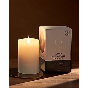 Simply Collected Flickering Flameless Candles Battery Operated with Timer, 800+ Hours Realistic 3D Moving Flame, Battery Candles, Electric LED Candle, Real Wax Pillar, Unscented | White - 3x5 Inches