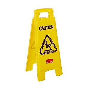 Rubbermaid Commercial Products Multilingual Caution Sign, 26-Inch, Yellow, 2-Sided, High Visibility Floor Warning Sign for Office/Restroom/Restaurant/School/Business/Hospital/Distribution Facility