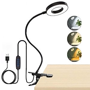 Brokimis Clip on Light LED Reading Book Study Lamp 3 Color Modes 10 Brightness Eye Protection 360° Flexible Gooseneck Student Dormitory Office Desk Lamp at Night in Bed