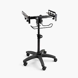 On-Stage MIX-400 V2 Mobile Mixer Stand: Rolling platform for mixers, laptops, controllers. Height adjustable (28"-38"), rackmount compatible, headphone hanger. Portable, black finish.