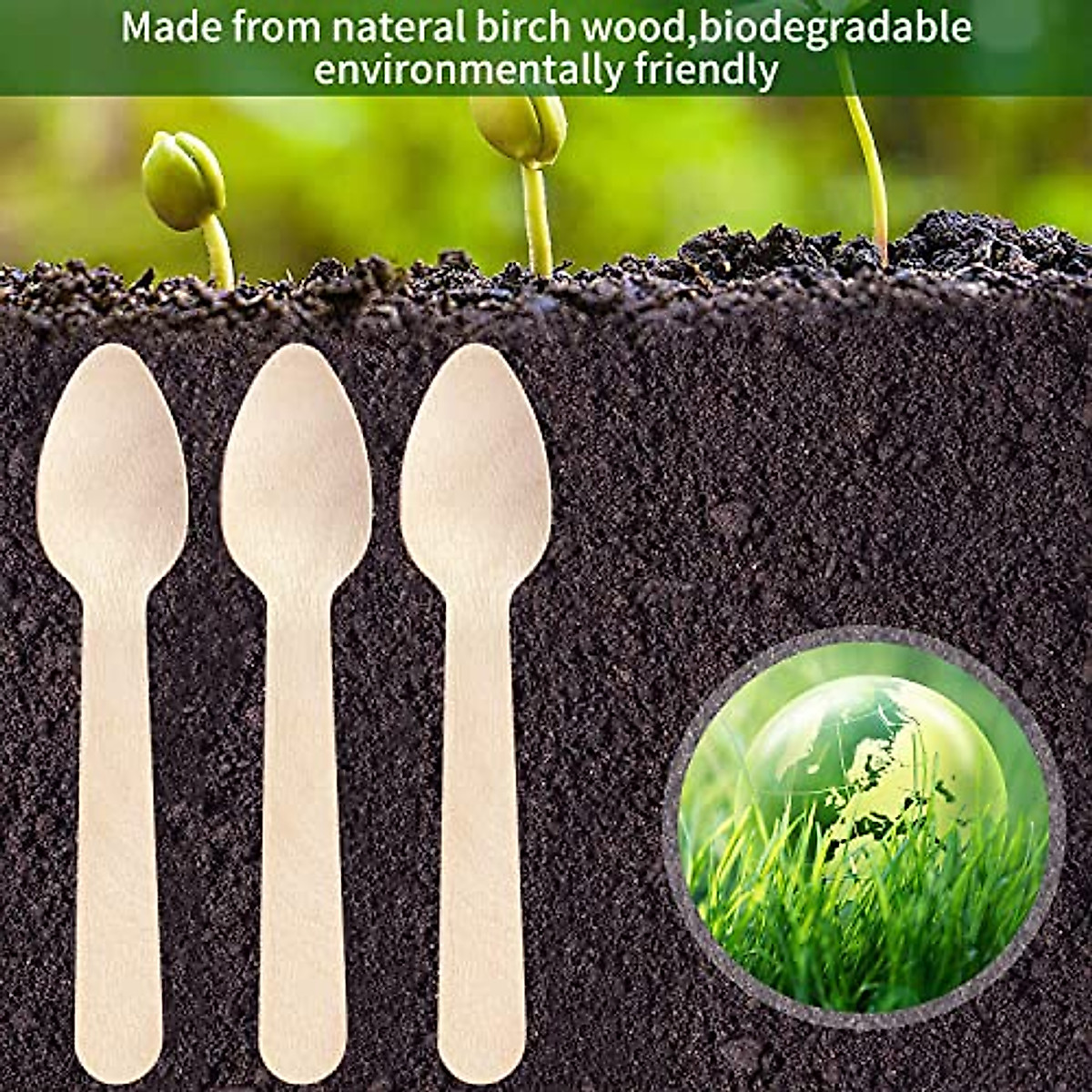 4 inch Mini Wooden Spoons, Biodegradable Compostable Birchwood, Food Grade Disposable Spoons Disposable Wooden Cutlery for Parties, Weddings, Camping 200pcs.