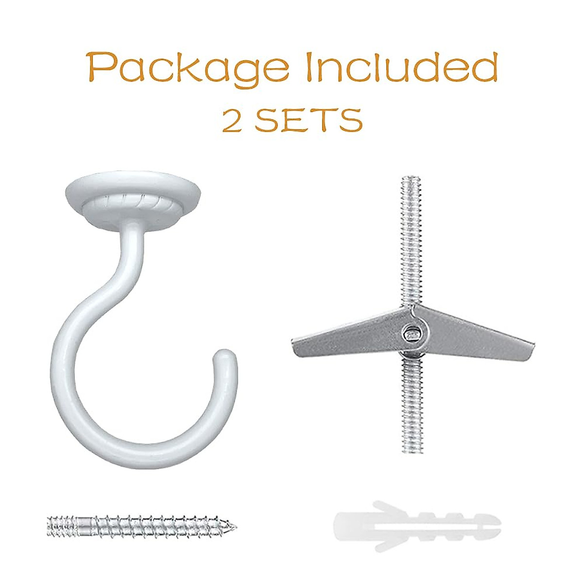 Lizntiate Ceiling Hook Large Swag Heavy Duty Hook with Hardware for Hanging Plants Ceiling Easy Installation Cavity Wall Dry Wall Indoor & Outdoor (2 Sets White)