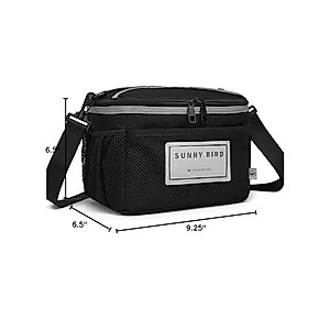 SUNNY BIRD Insulated Lunch Bag with Foldable and Leakproof Design, Thermally Insulated, Shoulder Strap for Women, Men and Teen (Black 002)