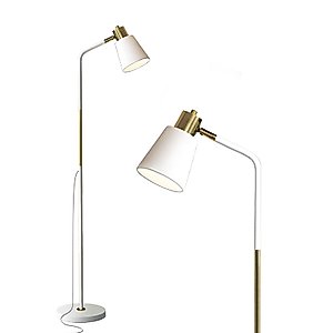 Floor Lamp, Industrial Floor Lamps for Living Rooms Rustic Farmhouse Reading Standing Floor Lamp Adjustable Metal Heads Indoor Task Lighting for Living Room Bedroom Office Home Décor (White)