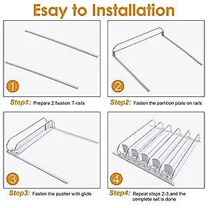 BUDO Drink Dispenser for Fridge, Self-Pushing Adjustable Width Beverage Water Beer Storage Holder for Kitchen Pantry, Holds up to 30 Cans (White, 16.4inch)