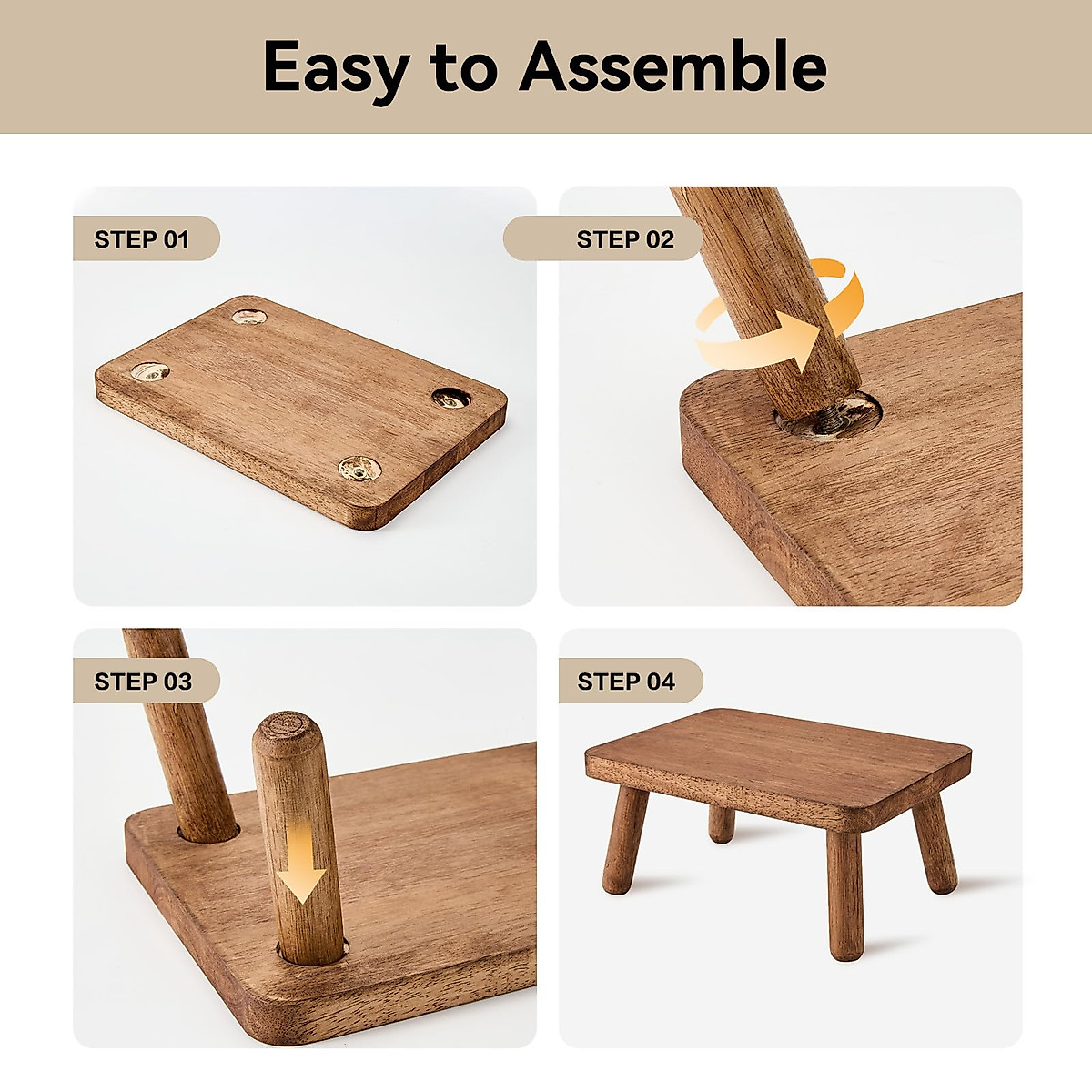 JUJIAFU Wooden Step Stool Anti-Slip Step Stools for Adults Heavy Duty Stepping Stool Kitchen Step Stool for Adults One Step Stool for Office, Bedroom, Garden, Bathroom (6.3" High)