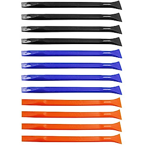 Moicstiy 12Pcs Plastic Scraper Cleaning Tool Non-Scratch Carbon Fiber Multi-Purpose Stiff Scraper Pen-Shaped Scraper Tool for Paint, Stickers Label, Food, Tight Spaces, Crevices (Black & Blue)