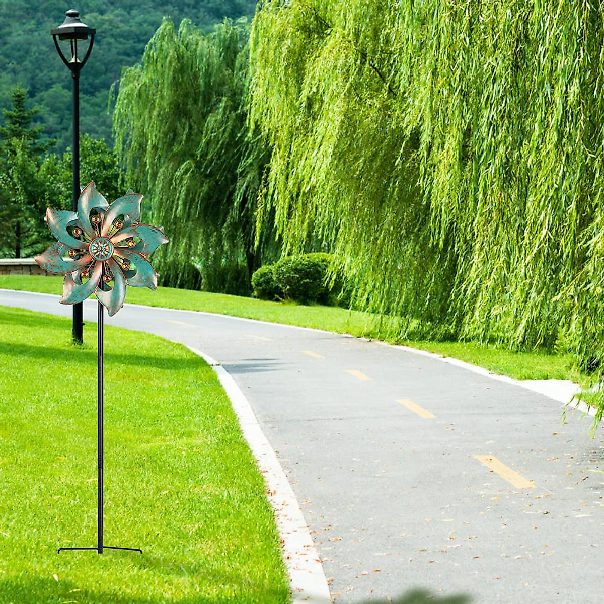 VEWOGARDEN Garden Decor Wind Spinners, Small Waterproof Metal Pinwheels Wind Spinner for Yard and Garden 37 * 10inches (Double blade)