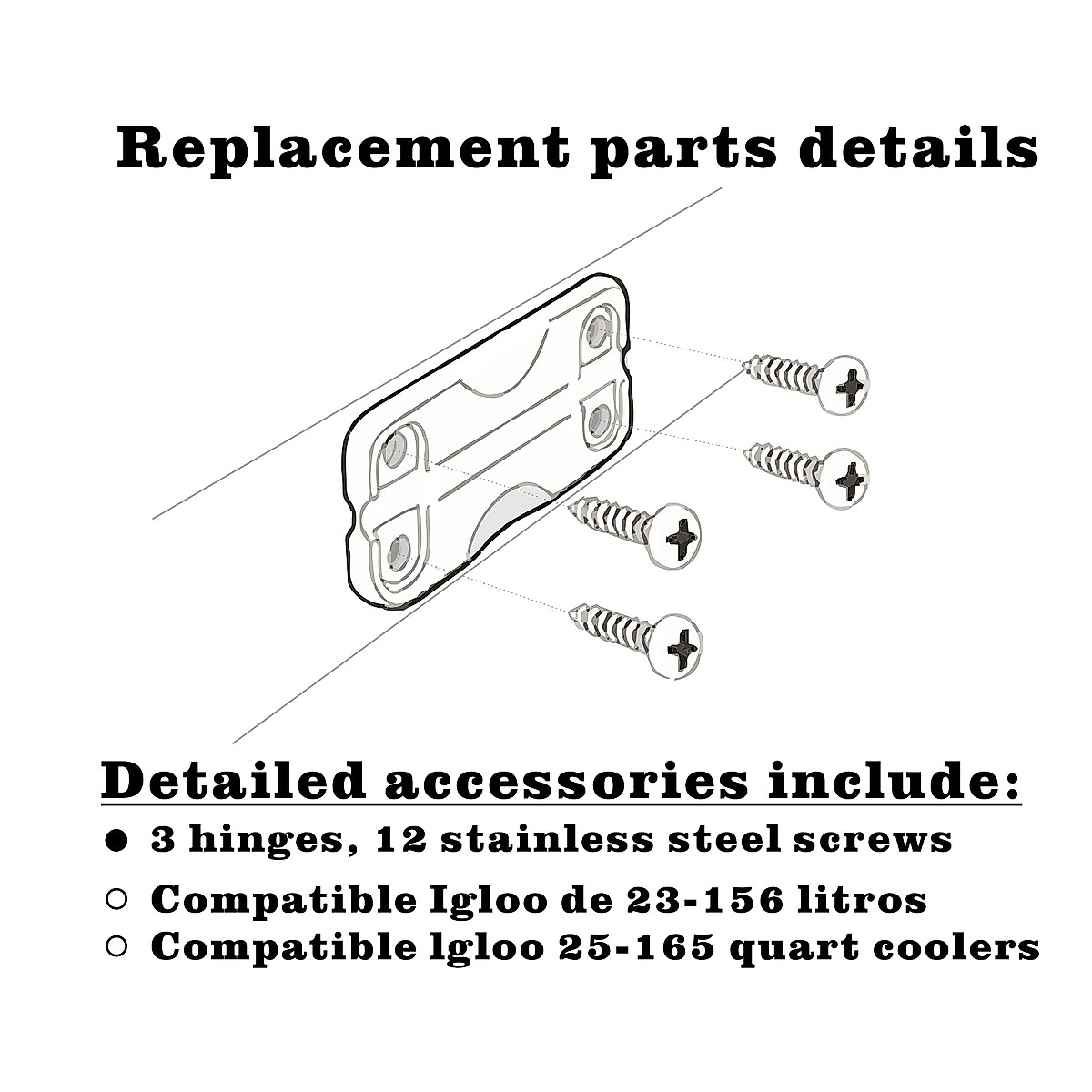 Cooler Replacement Hinges for Igloo Ice Chest, Cooler Replacement Hinges Parts, High Toughness Cooler Hinges Parts, for Igloo Cooler Replacement Parts. Cooler Replacement Hinges and Screws, Set of 3.