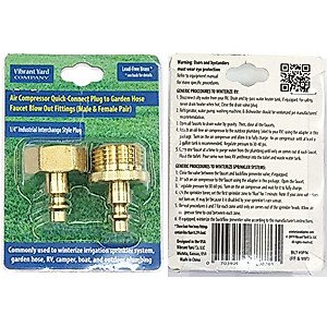 Water Blowout Quick Connect Plug Fittings for Air Compressor, Winterize Kit for RV, Camper, Outdoor Plumbing, Garden Hose, and Sprinkler Systems (One Pair)