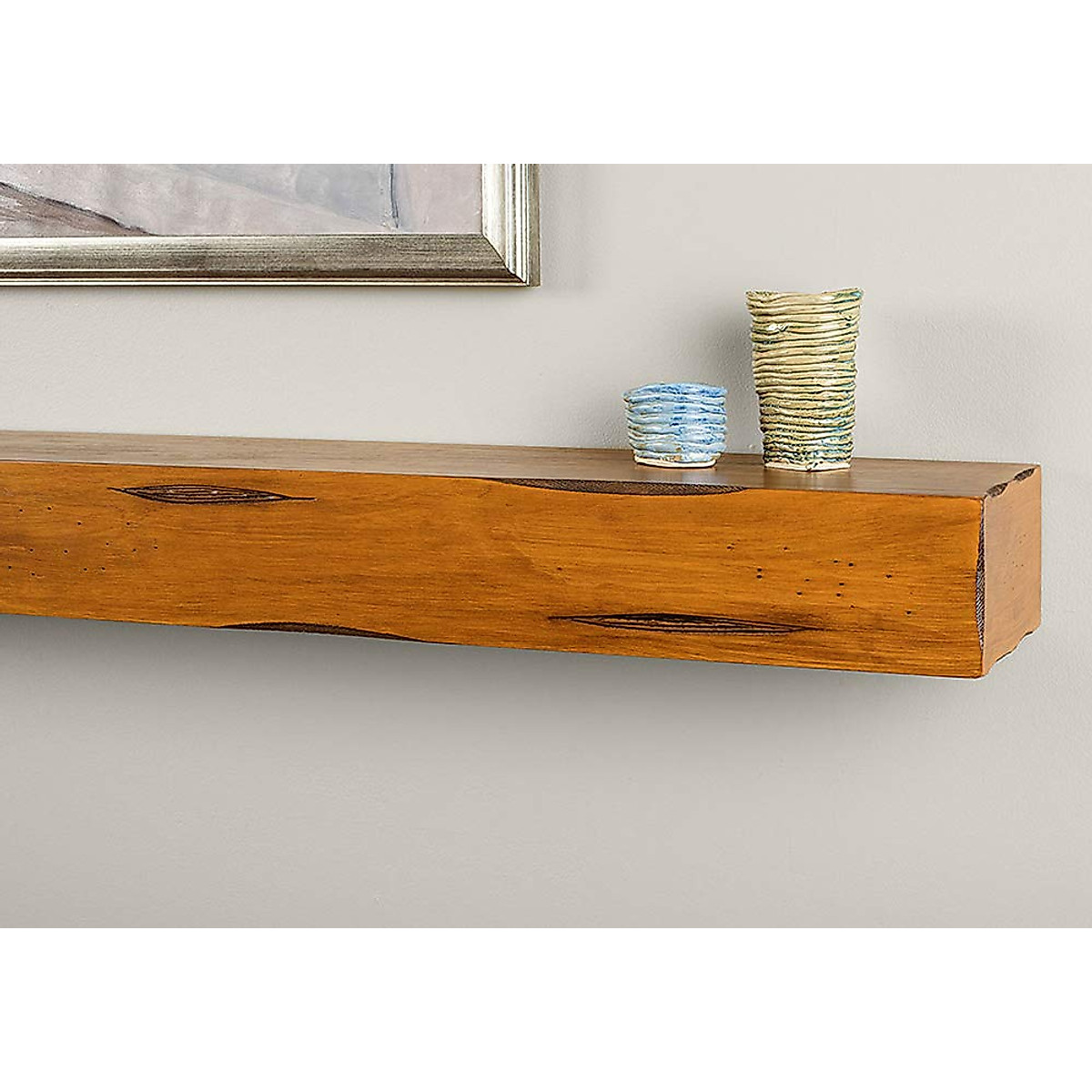 48 Inch Floating Fireplace Mantel Wood Shelf In Chestnut Rustic - Breckenridge From Mantels Direct | With Corbel Bracket Arches | Wooden Rustic Wall Shelf Perfect for Electric Fireplaces and Décor