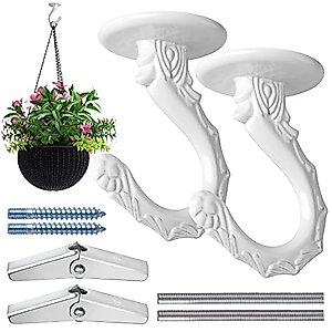 通用 Swag Hooks for Ceiling Hanging, 2 Set Ceiling Hooks for Hanging Plants, Metal Material, Hanging Screws with Beautiful Totems (White)