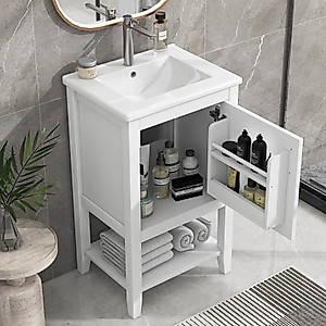ANTSKU 20 Inch Small Bathroom Vanity with Sink Combo, Modern Single Sink Vanity with Top, Wood Bathroom Cabinet with Ceramic Sink, Soft Closing Door, Storage Rack and Open Shelf (White)