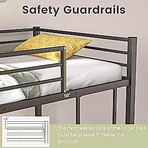 Giantex Metal Bunk Bed Twin Over Twin, Low Profile Bunk Bed Frame with Ladder & Full Length Guardrail, Space-Saving Twin Size Bed Frame for Kids Teens, No Box Spring Needed, Black