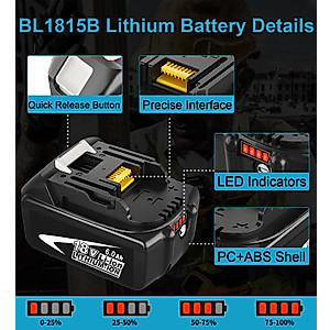 Moticett Replacement Battery for Makita 18V Battery 6.0Ah BL1815 BL1850B BL1860B BL1860 BL1830 BL1840 Compatible with Makita Battery 18V Cordless Power Tools 2Packs