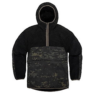 VIKTOS Men's Quarter Zip Hooded Basecraft Sherpa Fleece Anorak Pullover Jacket, Nightfjall, XL