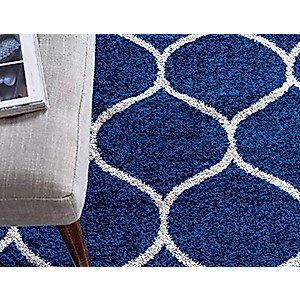Unique Loom Trellis Frieze Collection Area Rug - Rounded (5' x 8' Oval, Navy Blue/ Ivory)