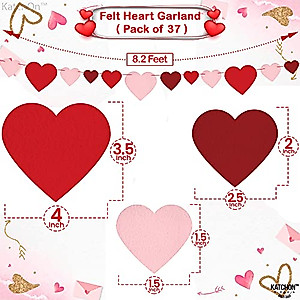 Felt Red Valentines Heart Banner - No DIY Required, 3 Strings | Red Heart Garland for Romantic Decorations Special Night | Heart Decorations, Valentines Day Garland for Valentines Day Decorations