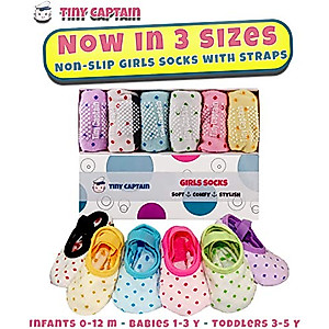Tiny Captain Baby Toddler Girls Grip Socks 0-12, 1-3, 3-5 Year Old Anti Slip w/Strap Socks Girl 0-5 Yr Old Gift (as1, age, 1_year, 3_years, Rainbow - 6 Pairs)
