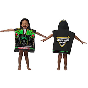 Jay Franco Monster Jam Grave Digger Kids Bath/Pool/Beach Hooded Poncho - Super Soft & Absorbent Cotton Towel, Measures 22 x 22 Inches