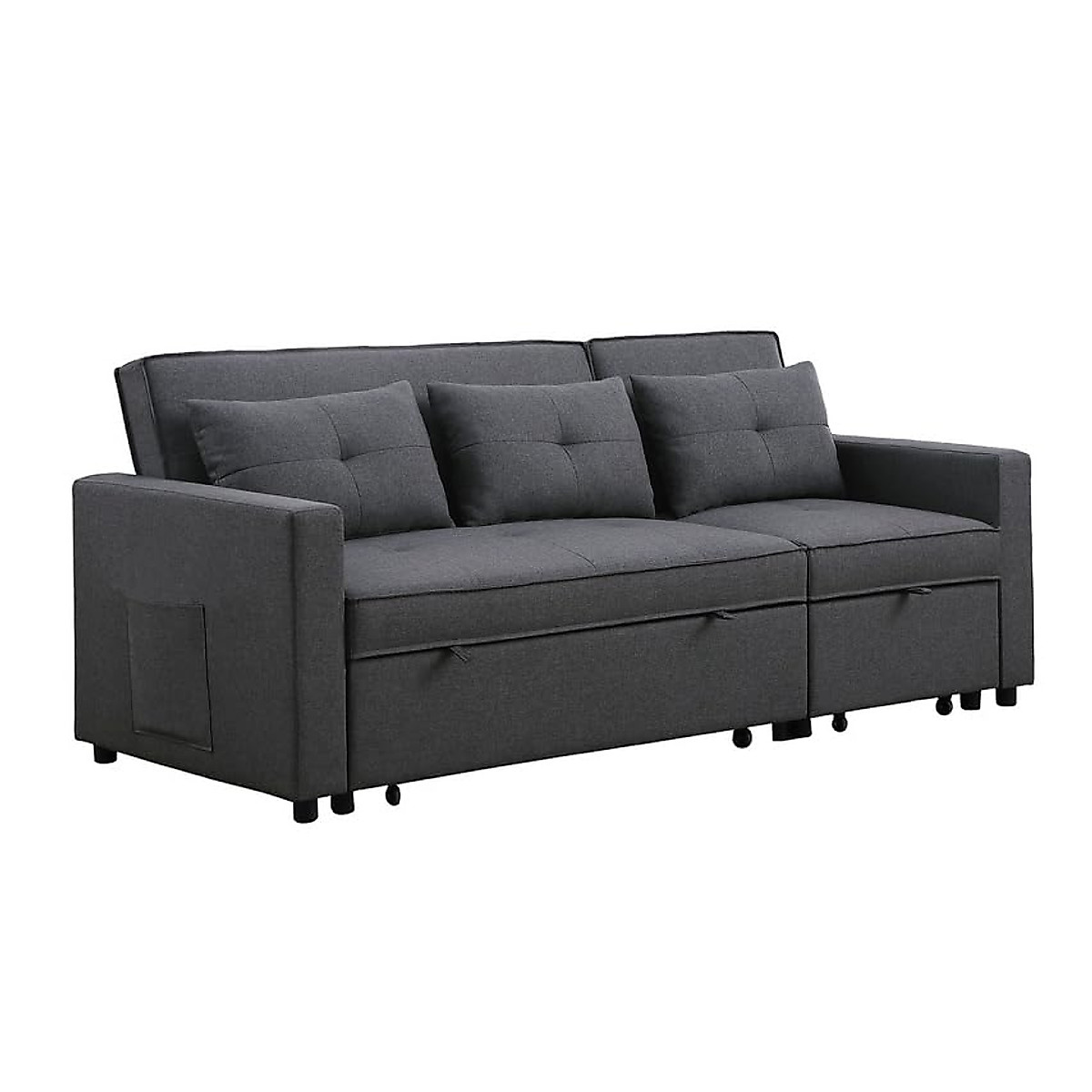 TUTB 80'' L-Shape Convertible Sleeper Sectional Sofa with Pull-Out Recliner and Bed, Side Pocket, Linen Corner 3 Person Couch for Home Furniture, Living Room, Apartment, Dorm, Dark Gray, 80