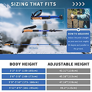 Aihoye Trekking Hiking Poles - 2 Pack Adjustable Hiking Walking Sticks Collapsible Lightweight - Strong Lightweight Aluminum7075, Quick Flip-Lock Hiking Sticks and Comfortable Cork Grips Blue