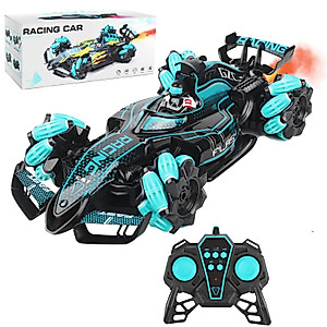 Smalody RC Car Toy, Fog Racer Remote Control Car Kids Racing Hobby Toy with Rear Fog Stream 1:12 4WD Crawler Toy Car Model Vehicle Boy Girl Adults LED Light Monster Truck with Rechargeable Battery