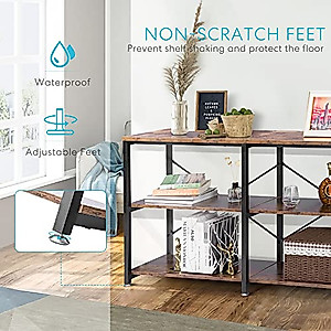 VIVOHOME 55 Inch Narrow Console Table, Industrial Sofa Table Behind Couch with 3-Tier Storage Shelves, Metal Frame, Easy Assembly, for Entryway, Hallway, Living Room