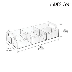 mDesign Compact Plastic Tea Storage Organizer Caddy Tote Bin - 6 Divided Sections, Built-in Handles - Holder for Tea Bags, Packets, Sweeteners and Small Packets, BPA free - Clear