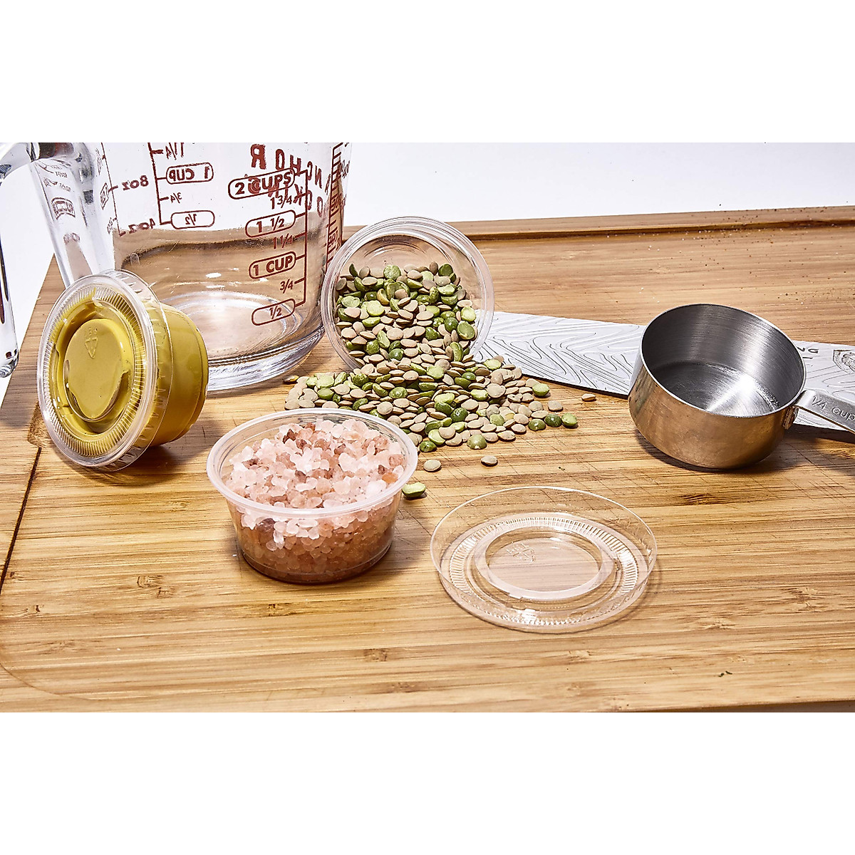 Disposable 2 oz. Plastic Portion Cups with Lids (100-Count) Jello Shots, Condiments, Samples, Sauce, Souffle | BPA Free, Food-Grade Safe | Clear, Ecofriendly, Recyclable