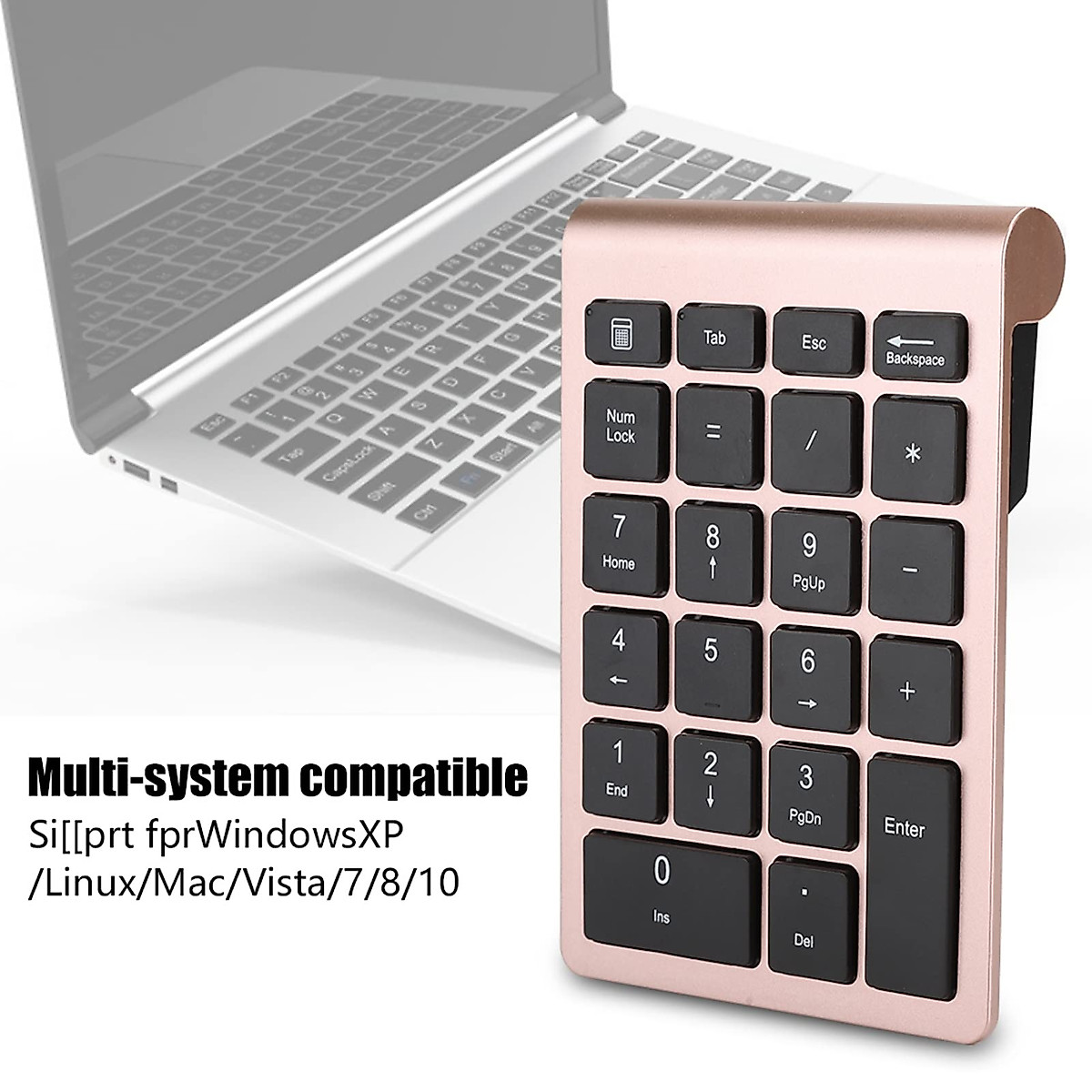 22 Keys Numeric Keypad, Number Pads BT Number Pad 22 Keys BT Number Pad for Laptop Pc Desktop Notebook (Rose Gold)