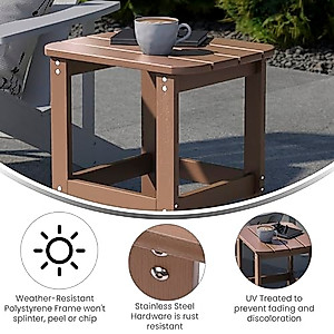 Flash Furniture Charlestown Tiered Commercial Poly Resin Adirondack Side Table - Natural Cedar - All-Weather - Indoor/Outdoor