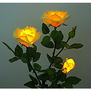 Solaration 1039-Y Waterproof 3 Rose Solar Powered LED Garden Lights, Solar Path Lights for Patio Deck Driveway Christmas Party, Yellow