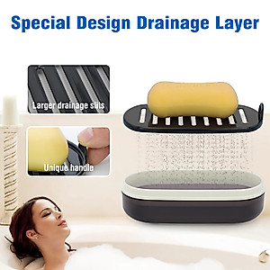 AIMAIAIMAI Shampoo Bar Holder, Travel Soap Container, Large Soap Box, Soap Dish with Draining Layer, Soap Case for Bathroom, Traveling, Gym, Camping (Black, 1 Pack)