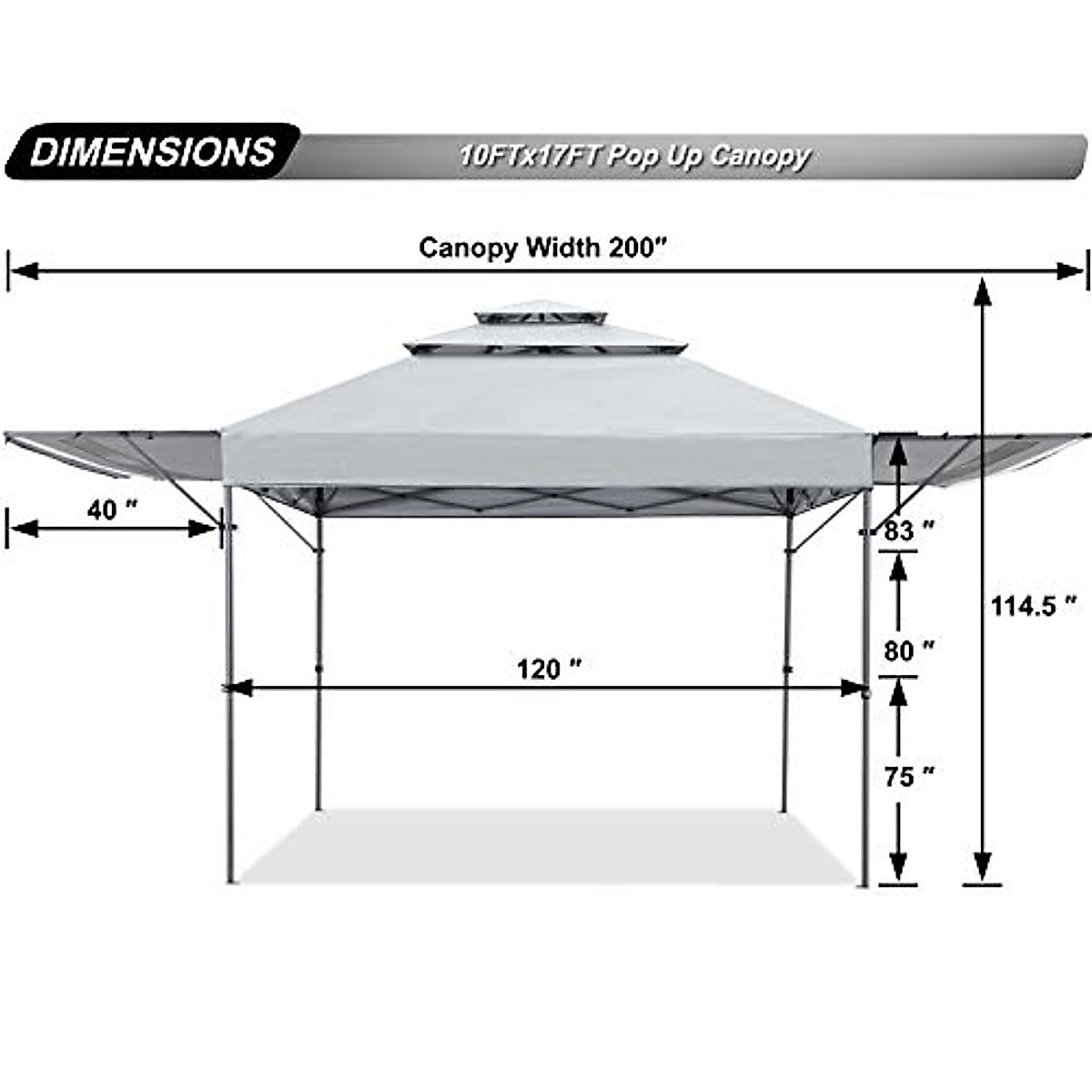 ABCCANOPY Pop up Gazebo Canopy 3-Tier Instant Canopy with Adjustable Dual Half Awnings (Gray)