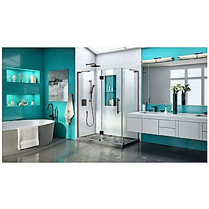 DreamLine Quatra Plus 34 in. D x 58 in. W x 72 in. H Frameless Hinged Shower Enclosure in Satin Black, SHEN-1434580-09