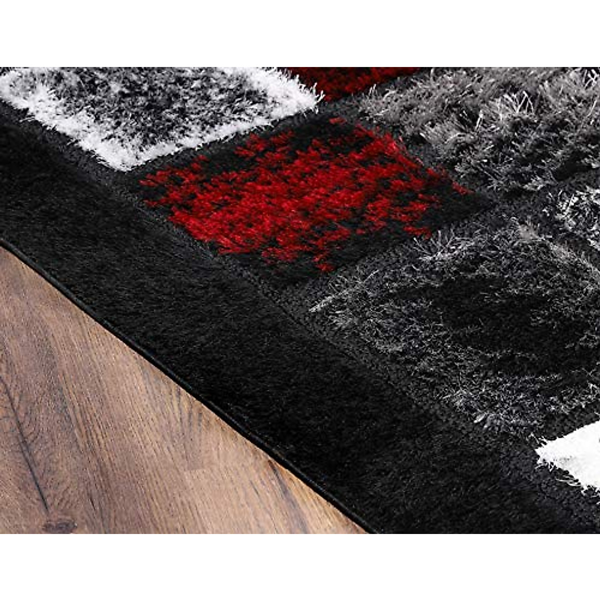 L'Baiet Rita Black Grey Red White Geometric Color Block Soft Shag Indoor 8' x 10' Area Rug