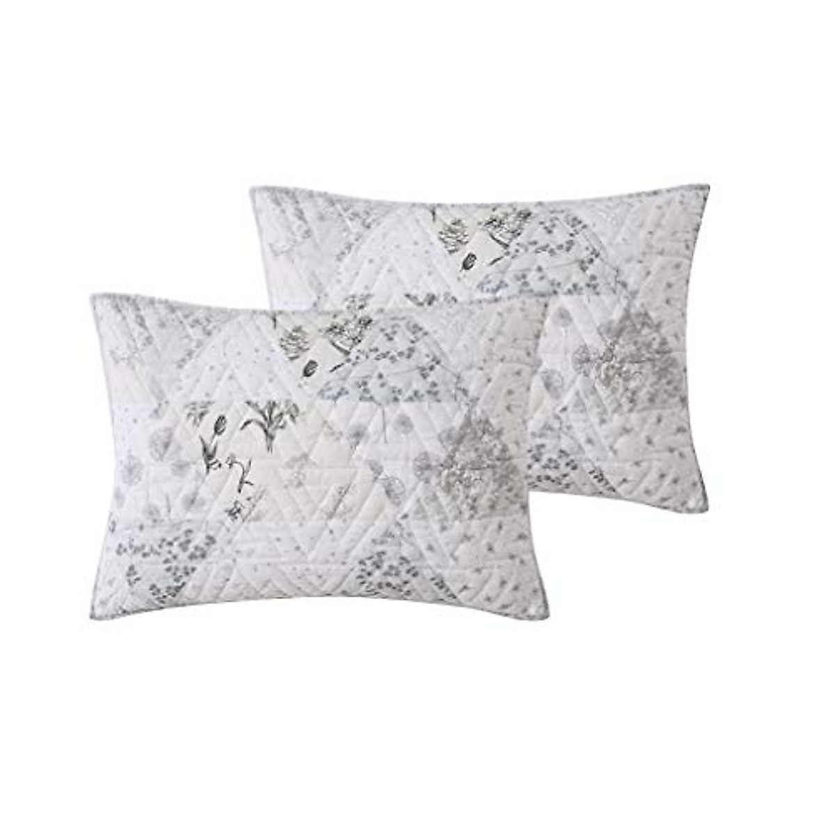 Cottage Classics Kamala Floral Cotton Pieced Quilt Set, King, Grey/Cream