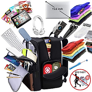 ZINZ Slim Expandable Travel Laptop Backpack 15.6 Inch with Patented Shoulder Pockets and USB, Versatile Anti-Theft Business Backpack Daypack with Ultra Capacity for Work/School/Hiking/Camping,Black