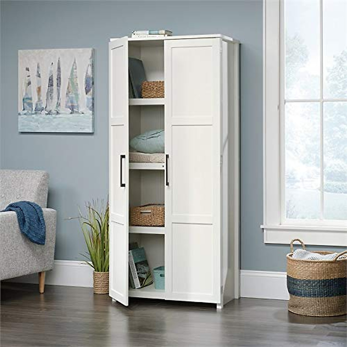Pemberly Row 30" W Pantry Storage Cabinet with Doors and Shelves in White