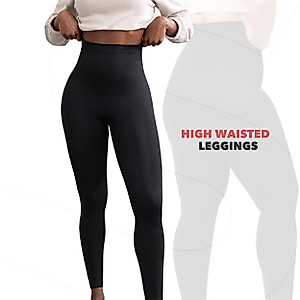 SHAPERMINT Leggings for Women Tummy Control - High Waisted Shapewear Leggings, Womens Plus Size, Thick Non-See-Through Black