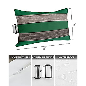 Recliner Head Pillow Ledge Loungers Chair Pillows with Insert Retro Farmhouse Barn Forest Green Brown Wood Grain Lumbar Pillow with Adjustable Strap Patio Garden Cushion for Sofa Bench Couch, 2 PCS