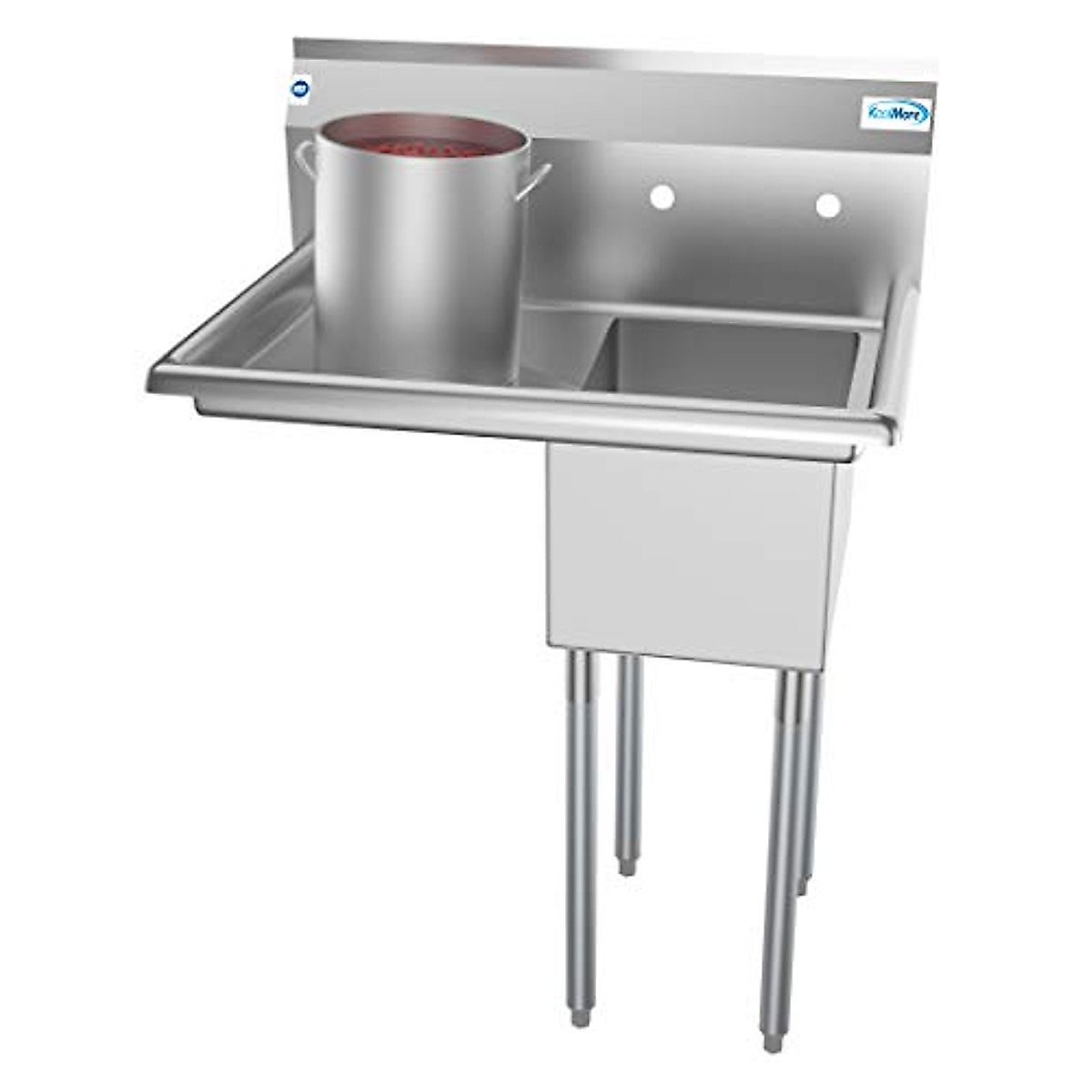 KoolMore 1 Compartment Stainless Steel Commercial Kitchen Prep & Utility Sink with Drainboard - Bowl Size 12" x 16" x 10"