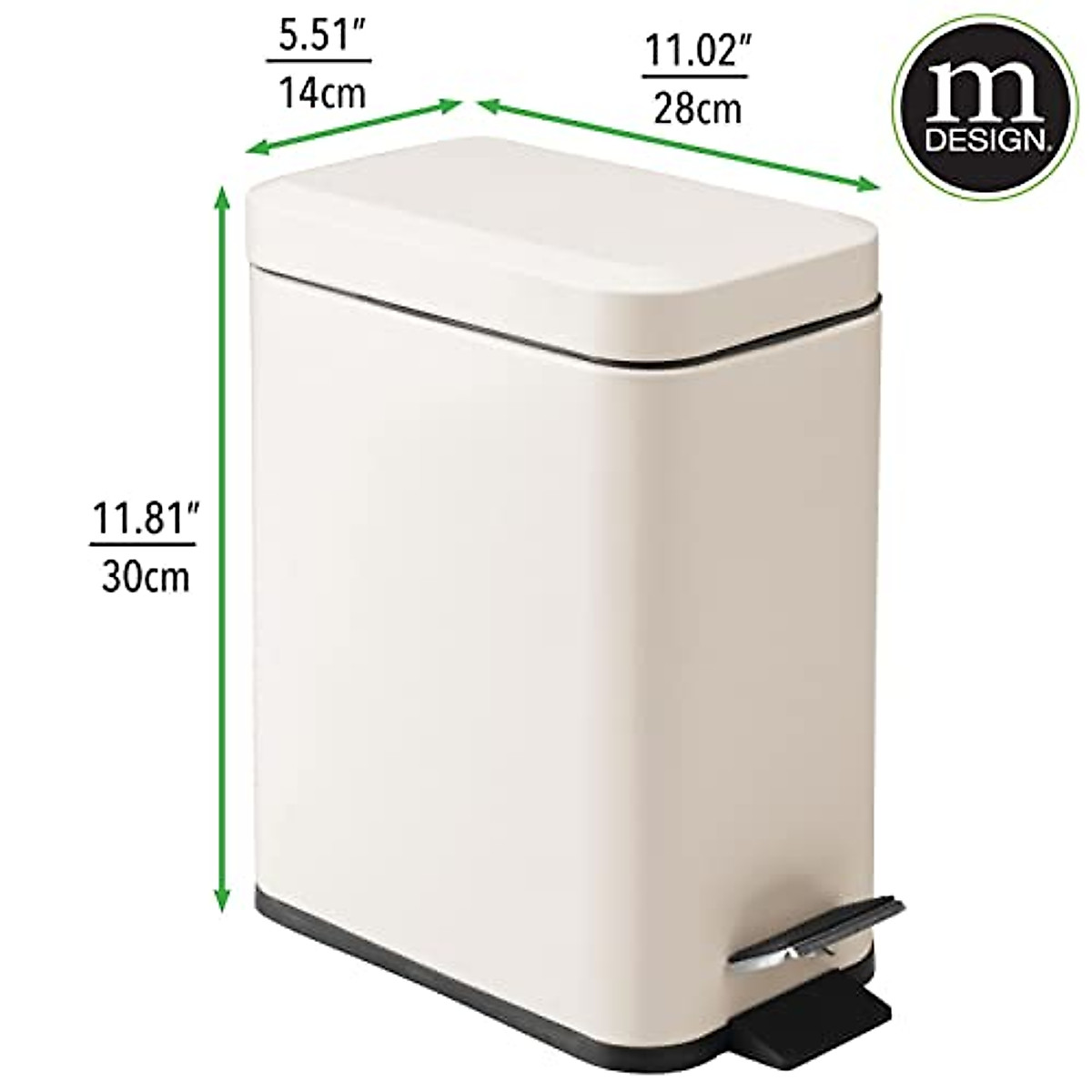 mDesign Small Modern 1.3 Gallon Rectangle Metal Lidded Step Trash Can, Compact Garbage Bin with Removable Liner Bucket and Handle for Bathroom, Kitchen, Craft Room, Office, Garage - Cream/Beige