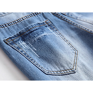 Men's Ripped Distressed Destroyed Straight Fit Washed Denim Jeans(405 Blue, 48)