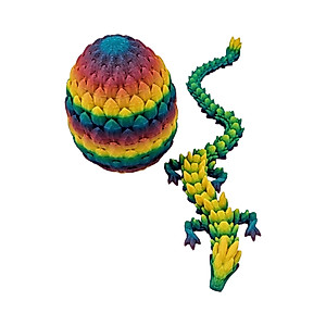 Surprise Dragon Egg Articulating Gemstone Dragon Fidget Figurine - 3D Printed Dragons Flexible ADHD, Autism, Relief Anxiety - Articulated Joints (Rainbow)