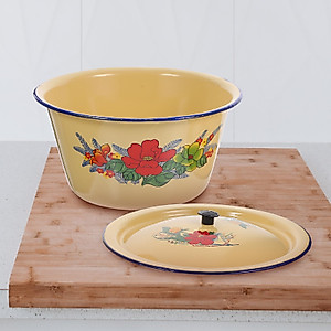 Retro Flower Enamel Stew Stockpot: Non- Stick Ceramic Coated Low Stockpot Stew Pot with Lid 16cm Quart Stockpots Soup Casserole Pasta Milk Sauce Pot for Kitchen Cooking 18CM