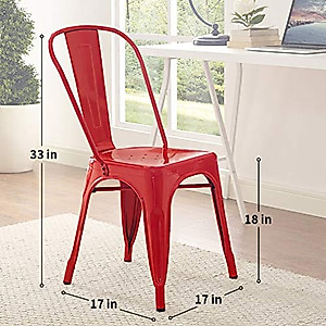 Metal Dining Chairs Set of 4 Stackable Metal Chairs Room Chair Vintage Patio Chair with Back 18 Inches Seat Height Kitchen Chair Tolix Restaurant Chairs (Red)